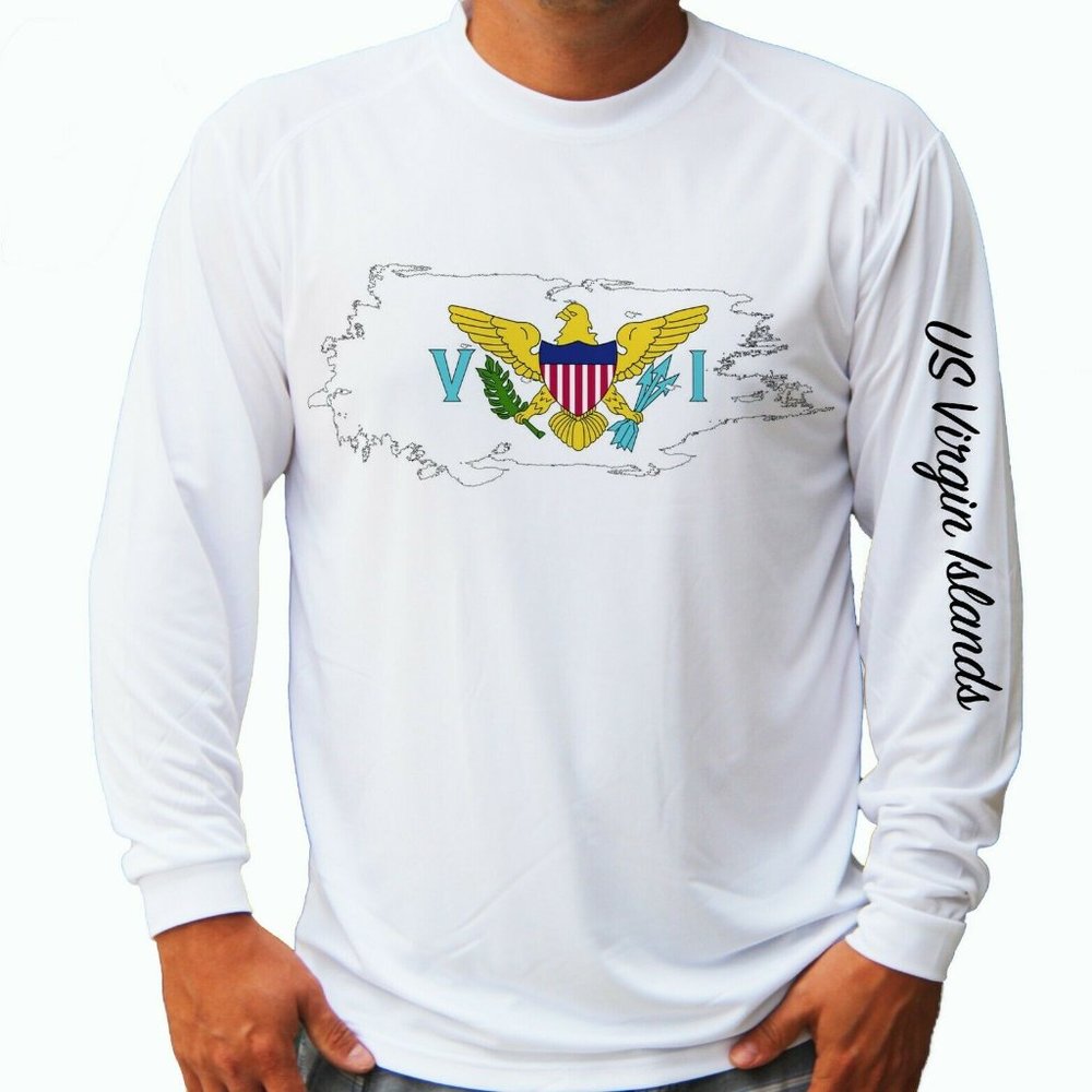 Us Virgin Islands Flag Map Fishing Sport Long Sleeve … - Gem